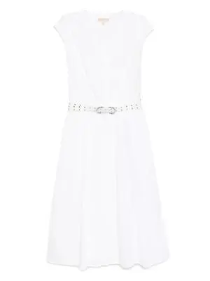 Michael Kors Poplin Belted Midi Dress - White