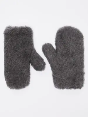 Max Mara Max Mara Teddy Fabric Mittens Medium Grey