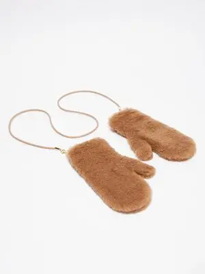 Max Mara Teddy Fabric Mittens - Camel