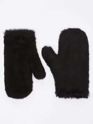 Max Mara Alpaca And Wool Teddy Fabric Mittens Black