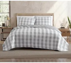 Eddie Bauer Lakehouse Plaid Grey King Quilt Sha M Set - One-color