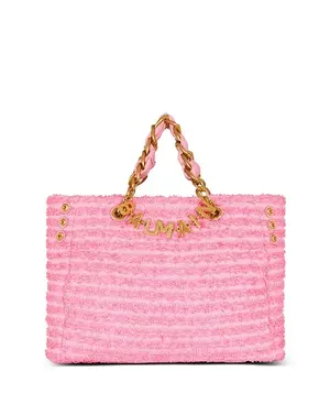 Balmain 1945 Soft Tote In Tweed-effect Raffia - Pink