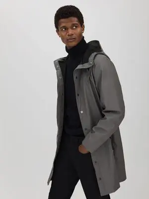 Rains Longline Hooded Raincoat - Slate