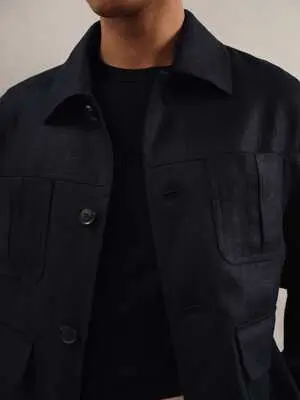REISS Adam Linen Four-pocket Jacket - Navy