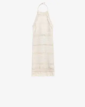 MARANT ETOILE Aralia Fringed Macramé Knit Dress - Ecru