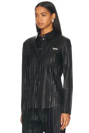 Helmut Lang Pleated Leather Button Up Top