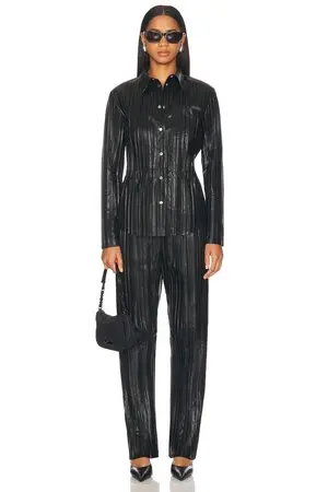 Helmut Lang Pleated Leather Button Up Top