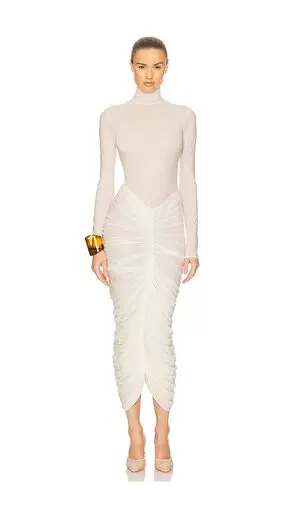 HELSA Super Sheer Ruched Dress