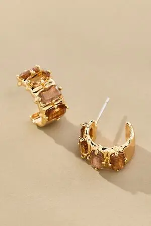 Anthropologie Crystal Baguette Huggie Hoop Earrings - Brown