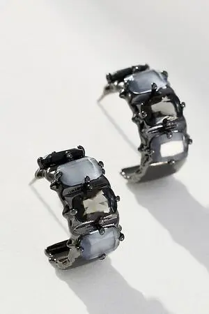 Anthropologie Crystal Baguette Huggie Hoop Earrings - Gunmetal
