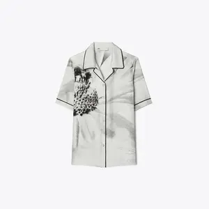 Tory Burch Printed Camp Shirt - Gray Bee