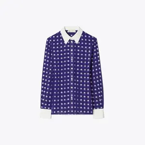 Tory Burch Colorblock Jacquard Shirt - Ballpoint Ink Nothing Ditsy