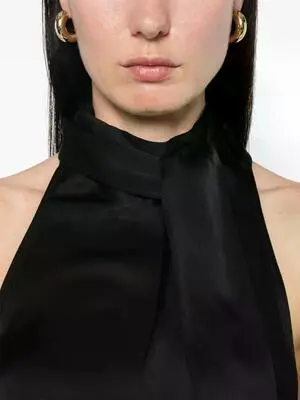AKEP Attached-scarf Satin Top