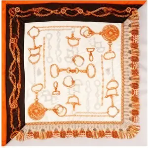 SILKSILKY Pure Silk Printed Designer Square Scarf - Golden