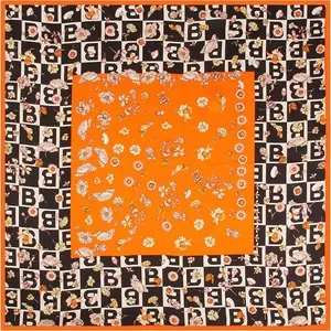 SILKSILKY Pure Silk Printed Designer Square Scarf - Orange