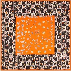 SILKSILKY Pure Silk Diversity Pattern Square Scarf Orange