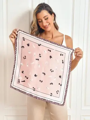 SILKSILKY Pure Silk Diversity Pattern Square Scarf - Pink