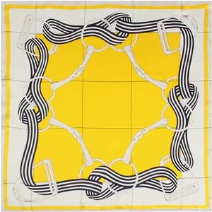 SILKSILKY Pure Silk Printed Designer Square Scarf - Yellow