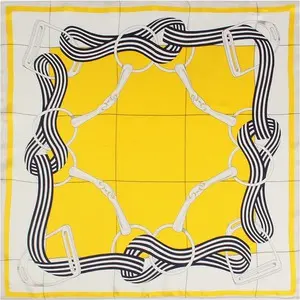 SILKSILKY Pure Silk Diversity Pattern Square Scarf Yellow