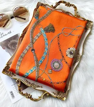 SILKSILKY Silk Printed Rectangular Long Stole Scarf - Orange