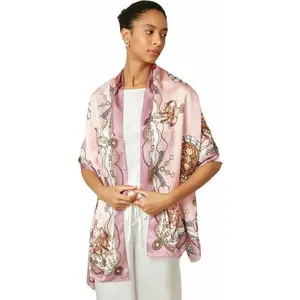 SILKSILKY Silk Printed Rectangular Long Stole Scarf - Pink