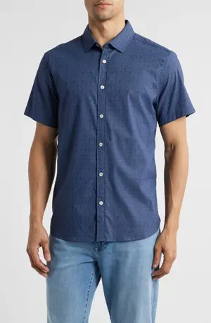 FAIR HARBOR Windward Performance Short Sleeve Button-up Shirt - Navy Shibori (402)