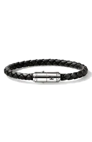 John Hardy Woven Leather Bracelet - Silver/ Black