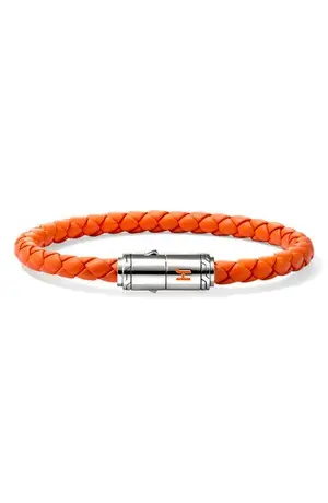 John Hardy Woven Leather Bracelet - Silver/ Orange