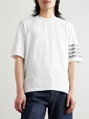 Thom Browne Logo-appliquéd Striped Cotton-jersey T-shirt
