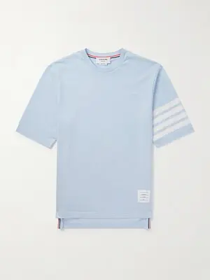 Thom Browne Logo-appliquéd Striped Cotton-jersey T-shirt - Blue