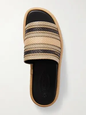TOD'S Striped Raffia Slides - Neutrals