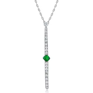 MINDI MOND Diamond And Emerald Bar Pendant Necklace - Platinum/ Diamond/ Emerald