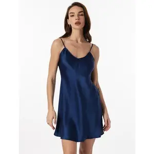SILKSILKY Pure Silk Slip Dress - Navyblue
