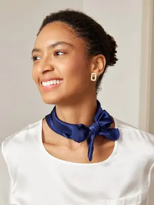 SILKSILKY Pure Silk Solid Color Square Scarf - Darkblue
