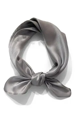 SILKSILKY Pure Silk Solid Color Square Scarf - Grey