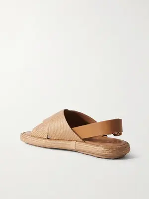 TOD'S Gomma Leather-trimmed Raffia Slingback Sandals - Neutrals