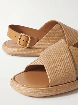 TOD'S Gomma Leather-trimmed Raffia Slingback Sandals - Neutrals