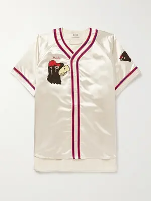 BODE Redtail Appliquéd Embroidered Satin Shirt - Neutrals