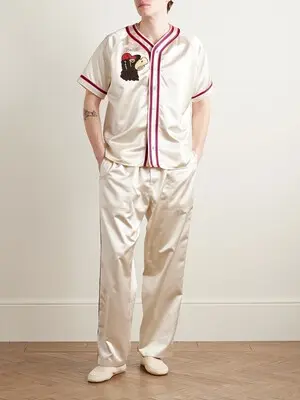 BODE Redtail Appliquéd Embroidered Satin Shirt - Neutrals