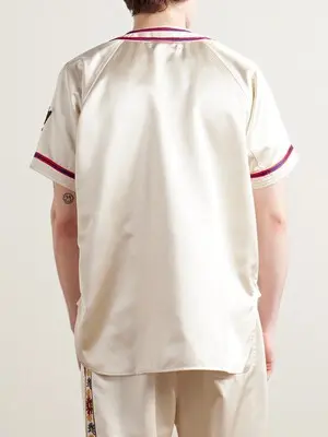 BODE Redtail Appliquéd Embroidered Satin Shirt - Neutrals