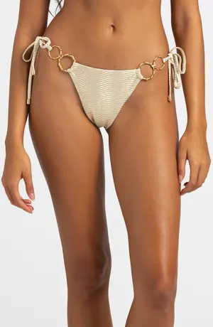 BEACH BUNNY Audrey Tango Bikini Bottom - Metallic Gold