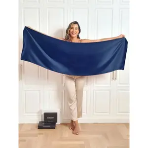 SILKSILKY Pure Silk Solid Color Rectangle Long Scarf/shawl - Darkblue