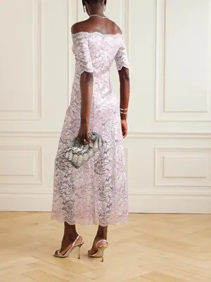 Rabanne Off-the-shoulder Metallic Lace Maxi Dress - Silver