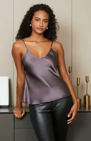 SILKSILKY Pure Silk Spaghetti Strap Camisole - Purplegray