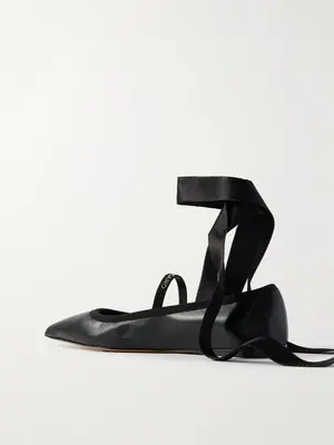 FERRAGAMO Carice Satin-trimmed Leather Ballet Flats - Black