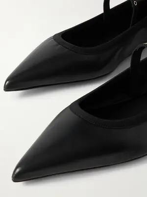 FERRAGAMO Carice Satin-trimmed Leather Ballet Flats - Black