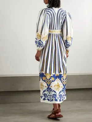 Farm Rio Embellished Printed Linen-blend Midi Dress