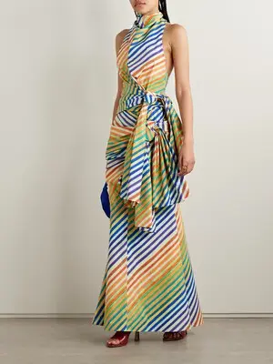 Christopher John Rogers Crayon Knotted Striped Cotton-poplin Maxi Skirt