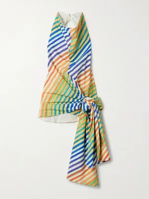 Christopher John Rogers Crayon Knotted Striped Cotton-poplin Halterneck Top