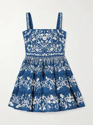 Agua Bendita Lima Ribbons Tiered Mini Dress - Blue